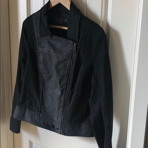 French Connection | Jackets & Coats | Black Waxed Denim Moto Jacket ...